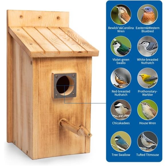 Art | 12in Wood Bird Houses For Outside With Pole And Metal Predator ...